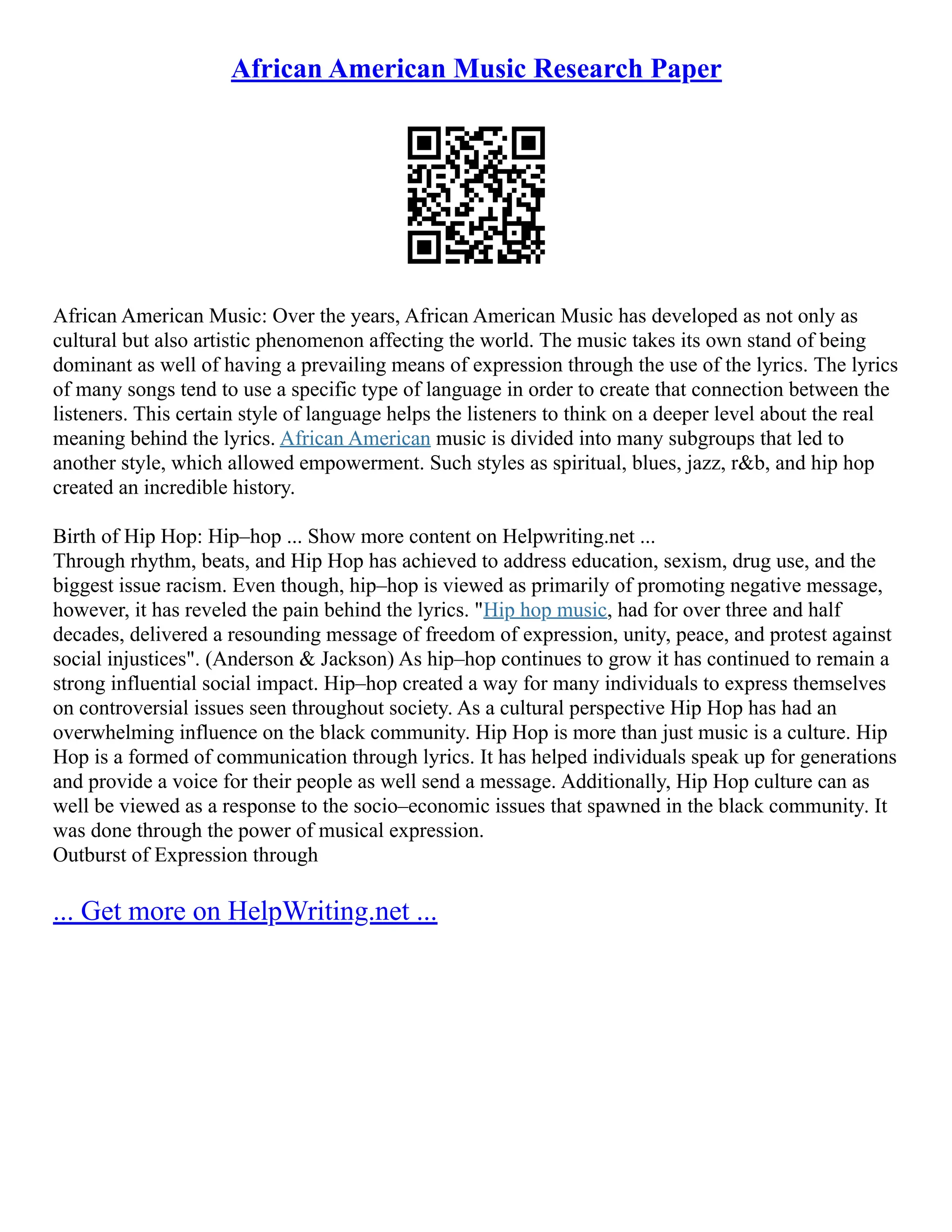 African American Music Research Paper | PDF