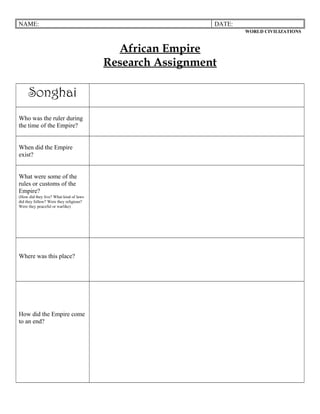 African Empires Research Template | DOC