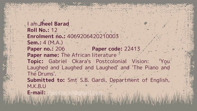 Gabriel Okara's Postcolonial Vision: 'You Laughed and Laughed and ...