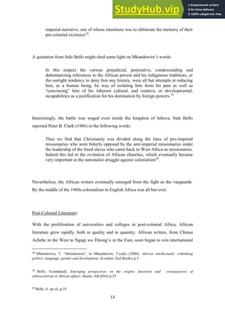 AFRICAN LITERATURE IN THE MAKING FROM PRE-COLONIALISM TO POST ...