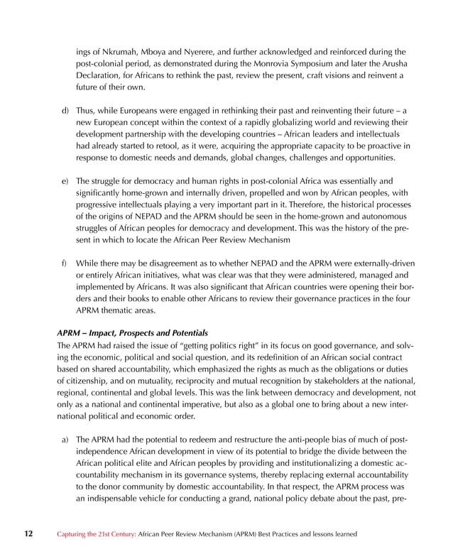 African Peer Review (APRM) best practices and lessons learned | PDF