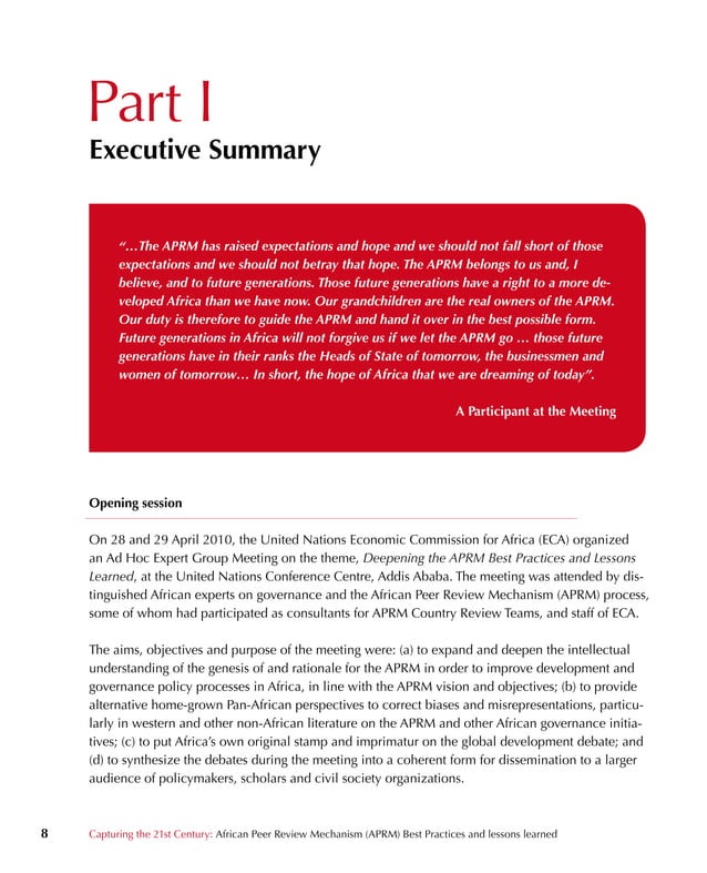 African Peer Review (APRM) best practices and lessons learned | PDF