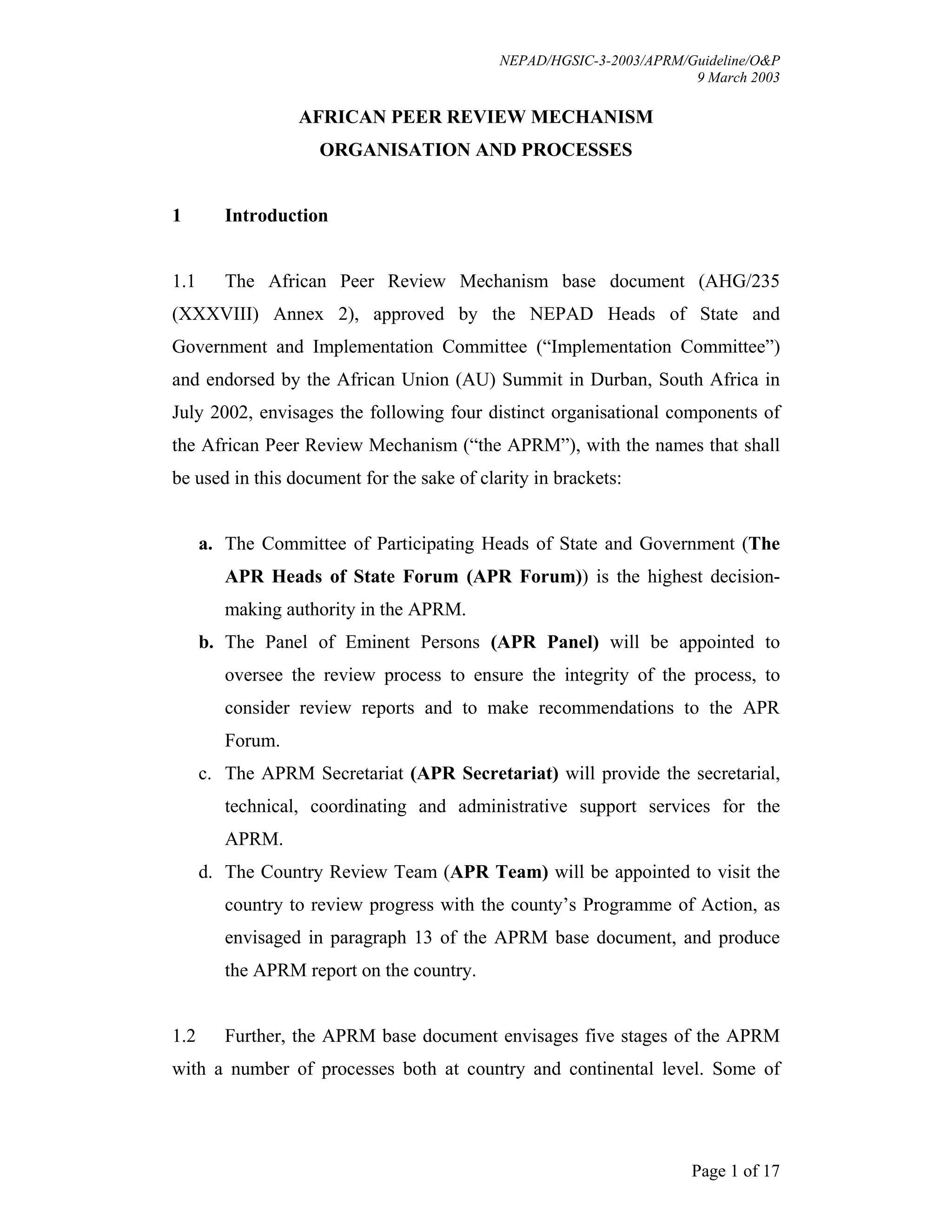 African peer review mechanism organisation and process | PDF