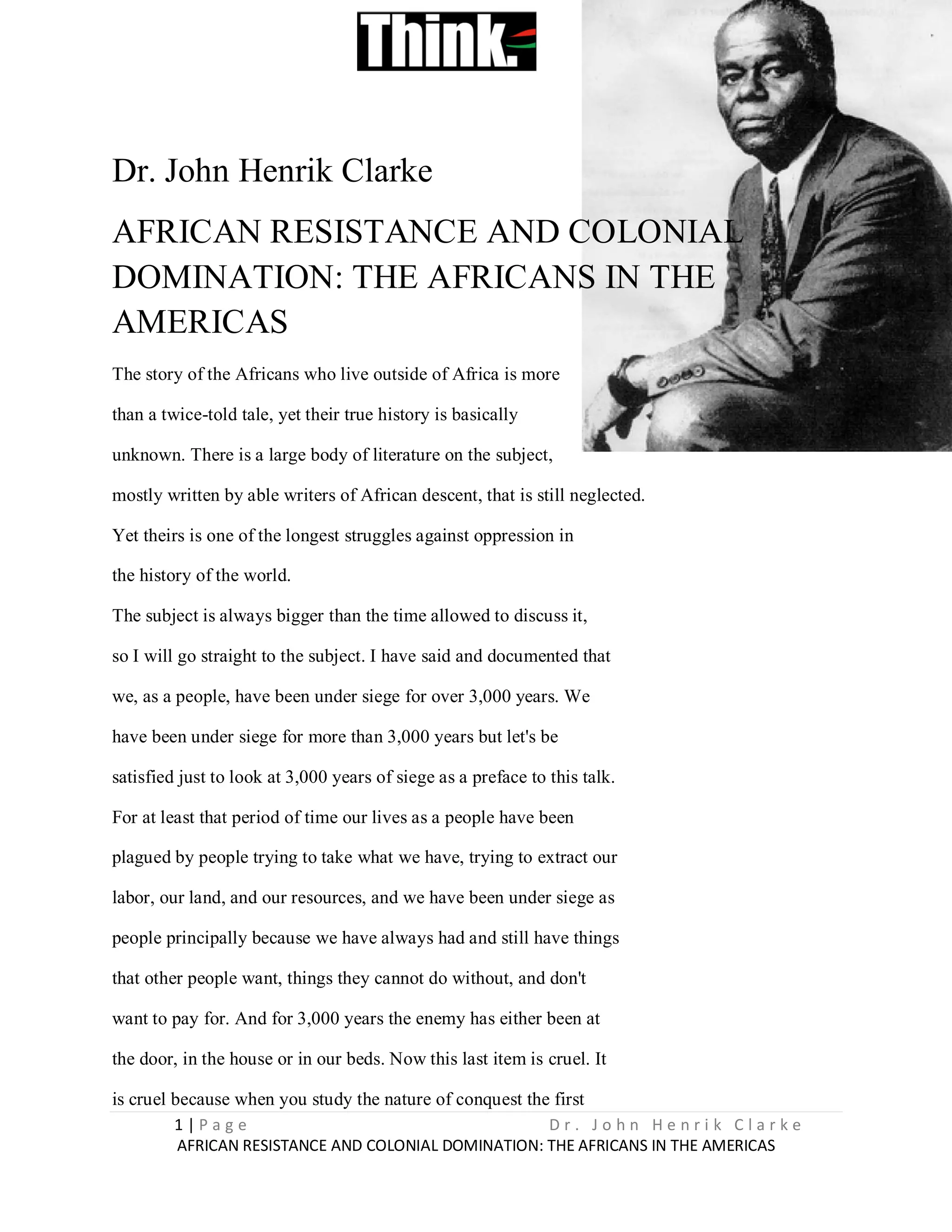 African Resistance and Colonial Domination:The Africans in the Americas ...