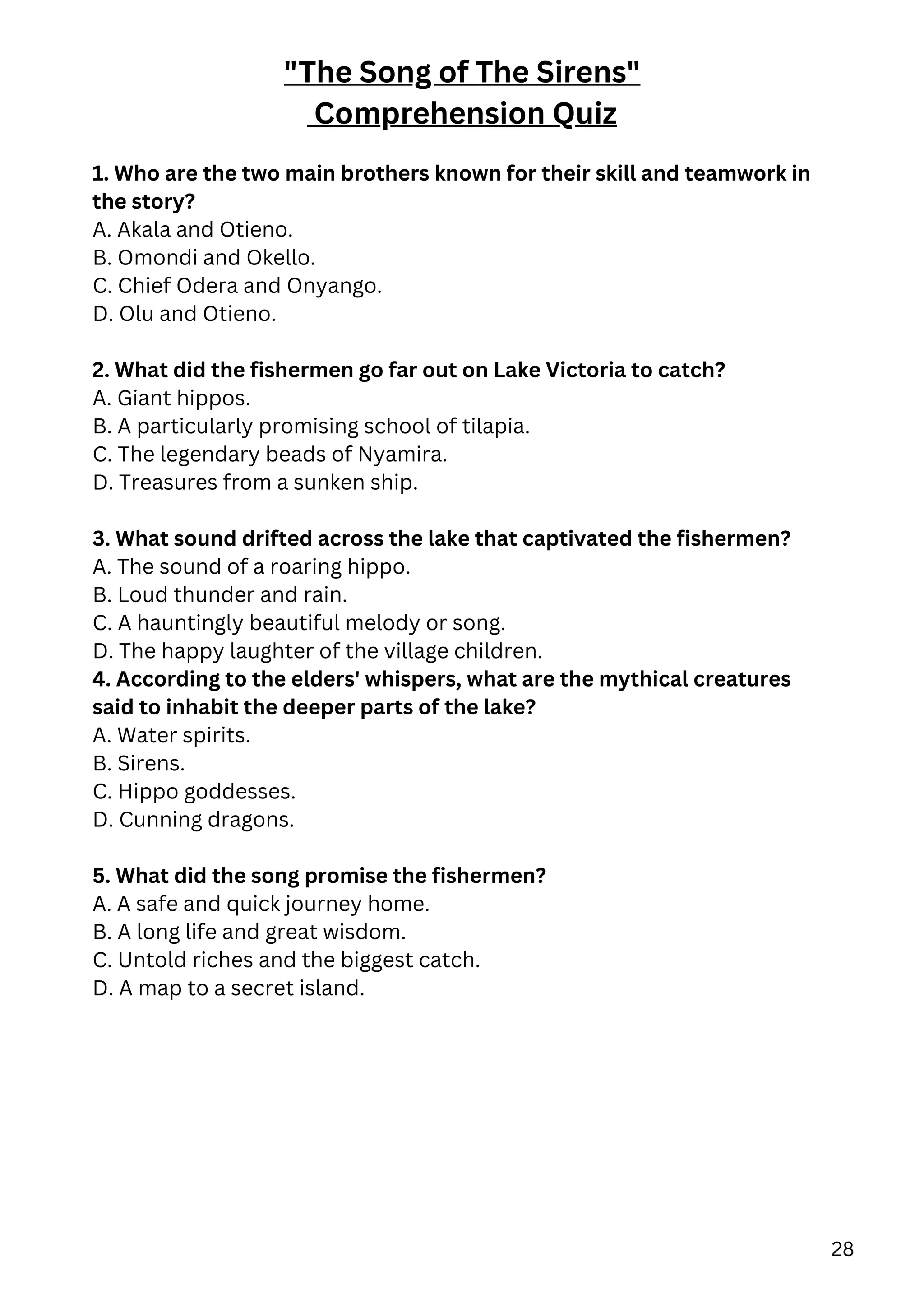 Luo Folklore & African Short Story: The Song of The Sirens (Ages 10-12 ...