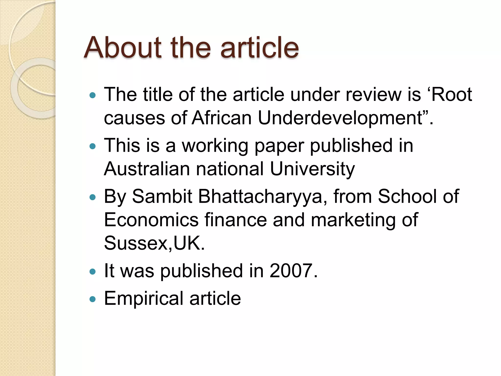 African underdeveloment | PPTX