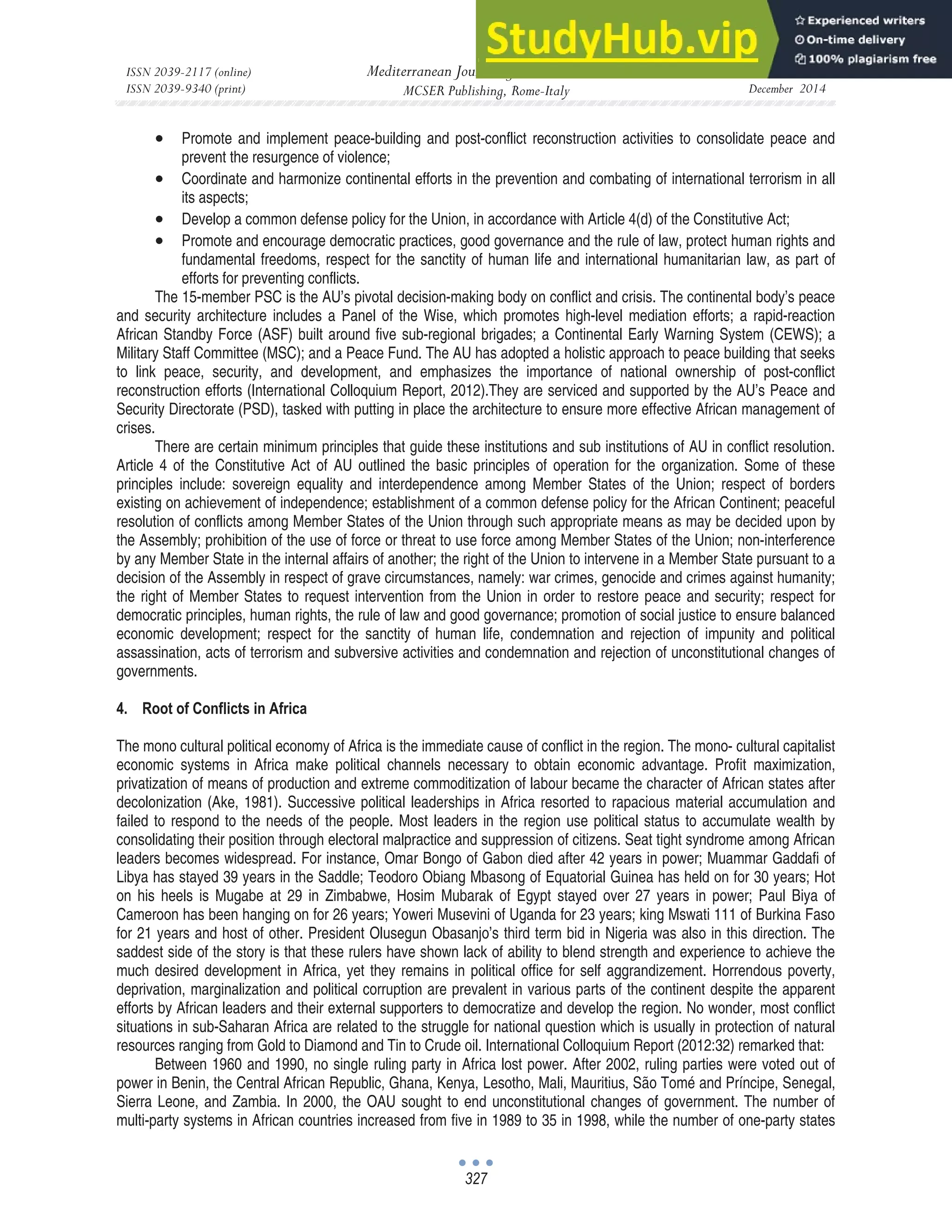 African Union And Conflict Resolution In Africa | PDF