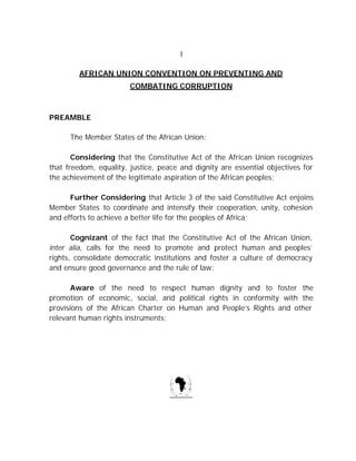 African Union Convention Preventing Combating Corruption | PDF