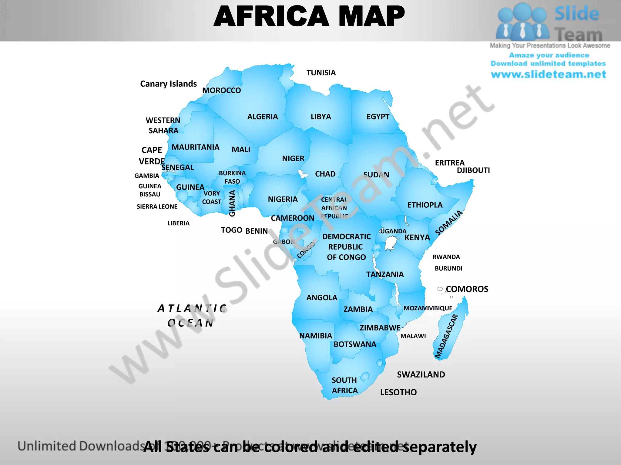 Africa powerpoint editable continent map with countries templates ...