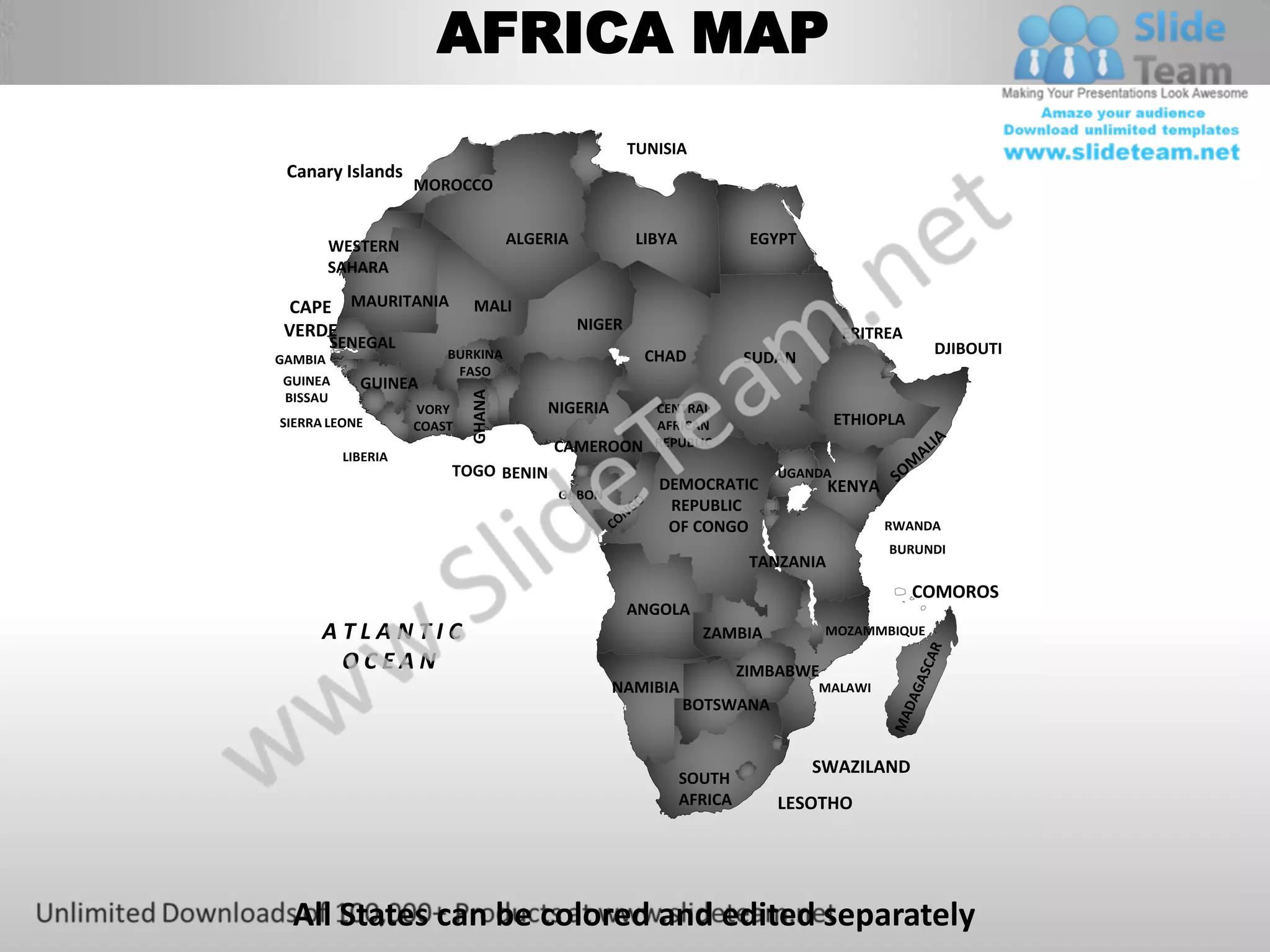 Africa powerpoint editable continent map with countries templates ...