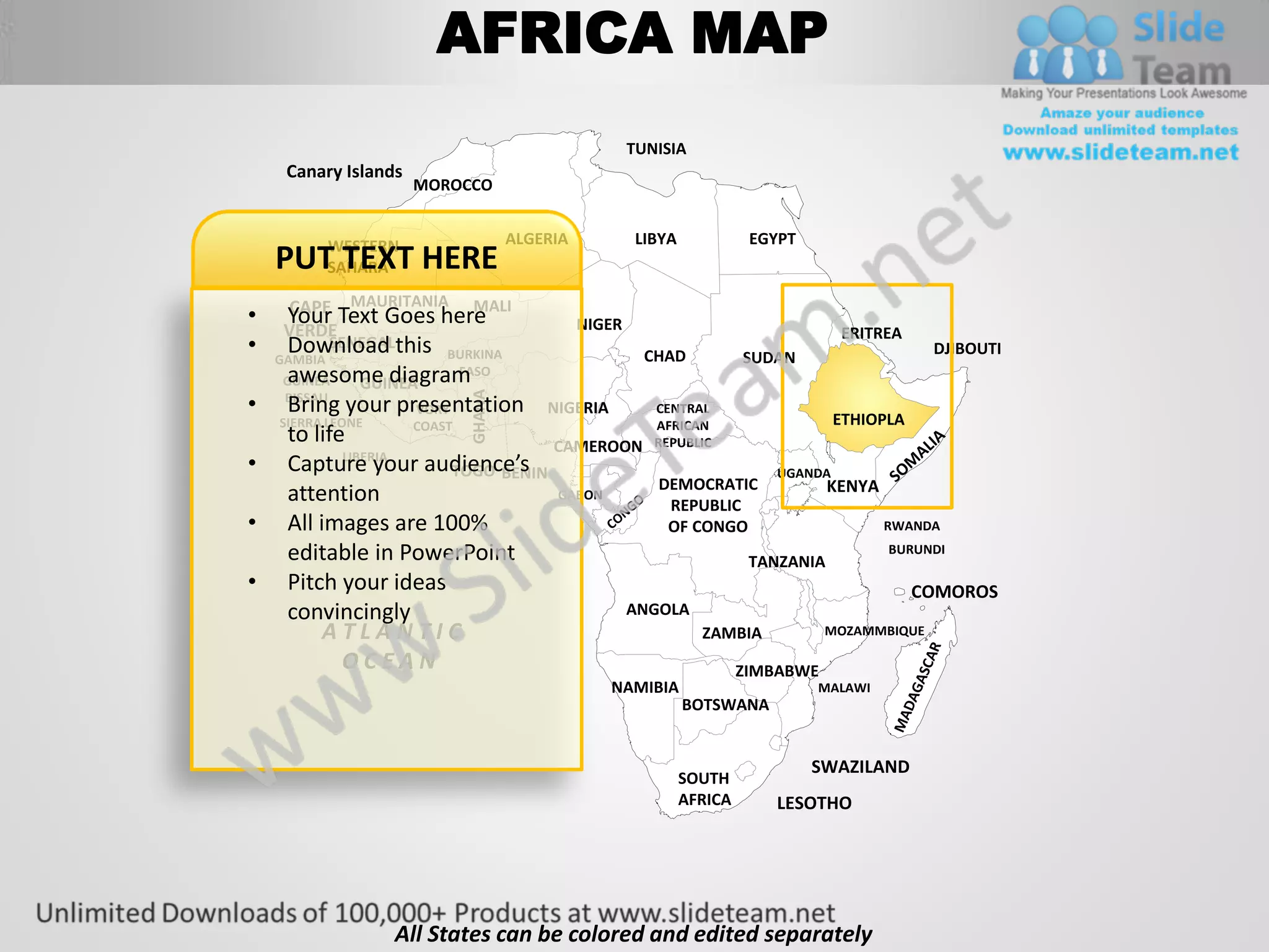 Africa powerpoint editable continent map with countries templates ...