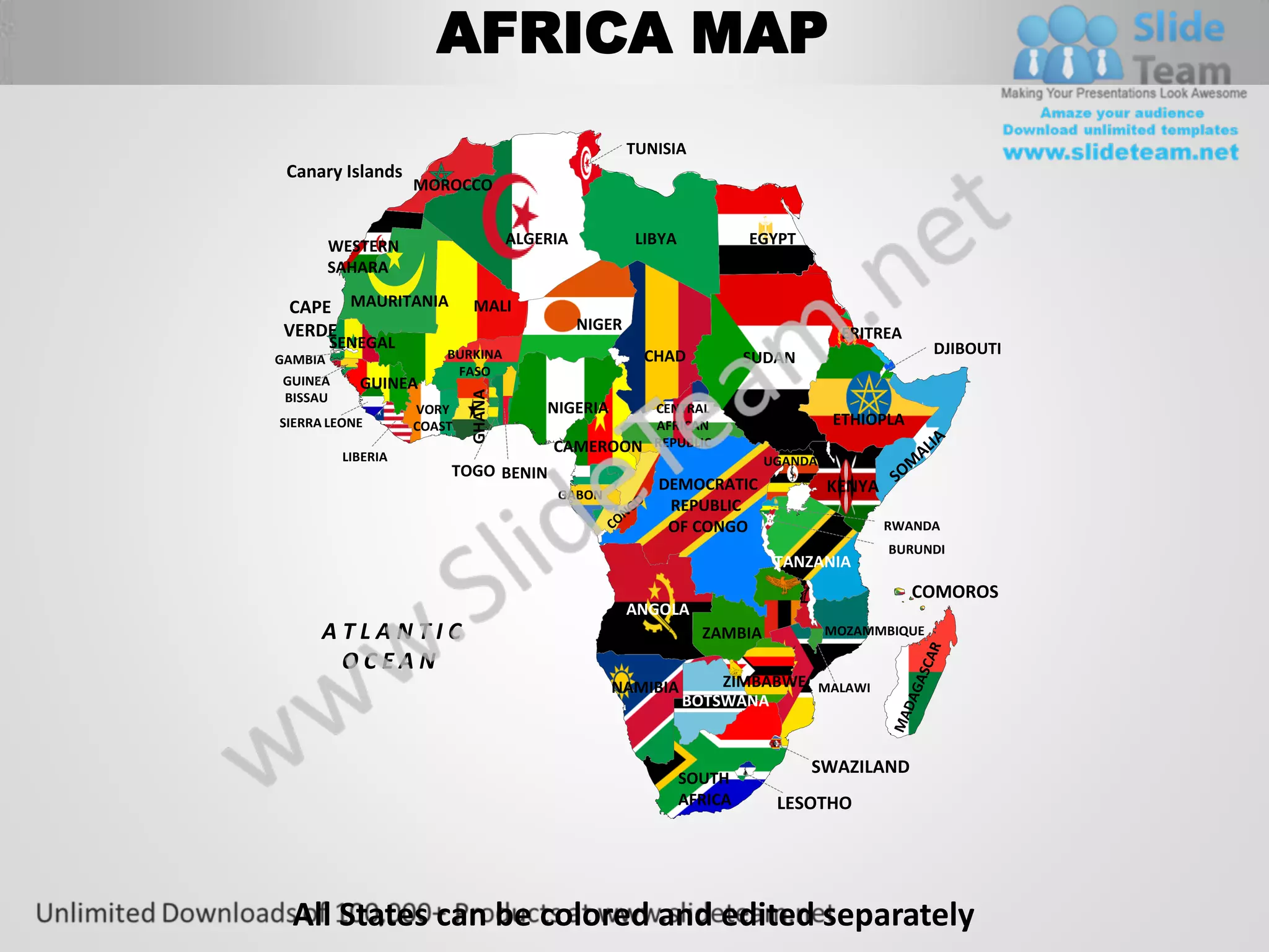 Africa powerpoint editable continent map with countries templates ...