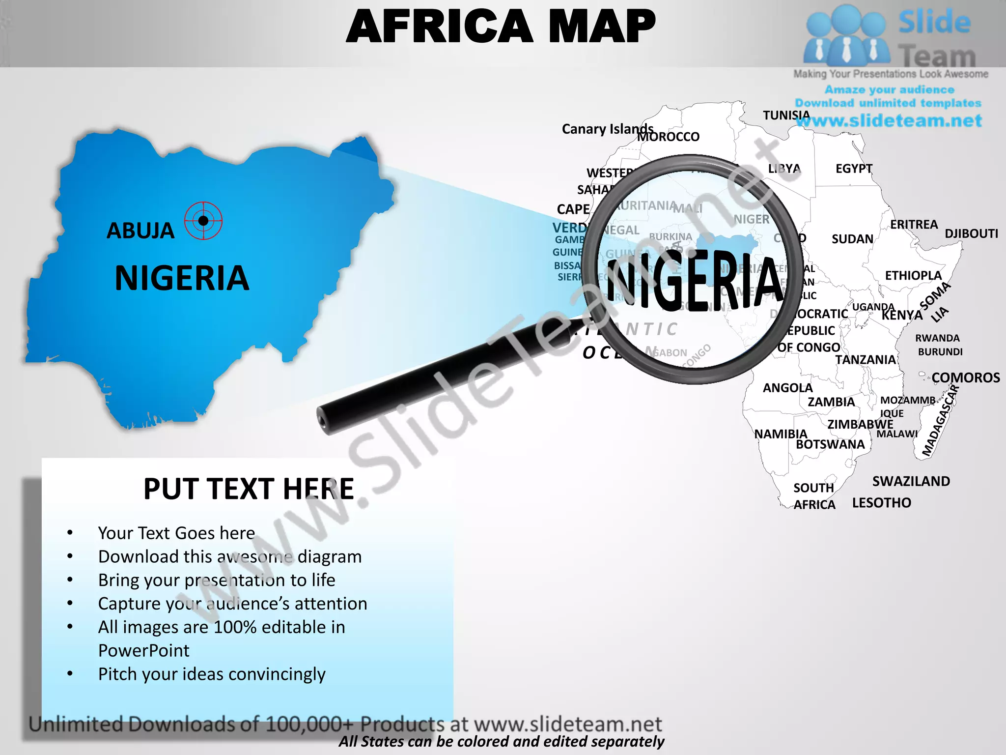 Africa powerpoint editable continent map with countries templates ...