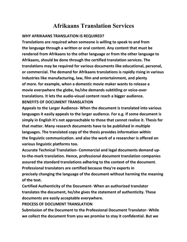 Afrikaans translation services | PDF
