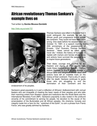 Afrikan Revolutionary Thomas Sankara's Example Lives On | PDF