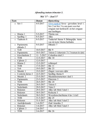 Afronding toetsen trimester 3 mei 2017 | PDF