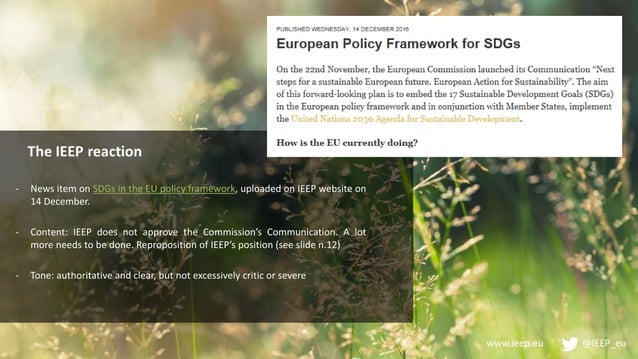 European Policy Framework for SDGs: Communication best practice for ...