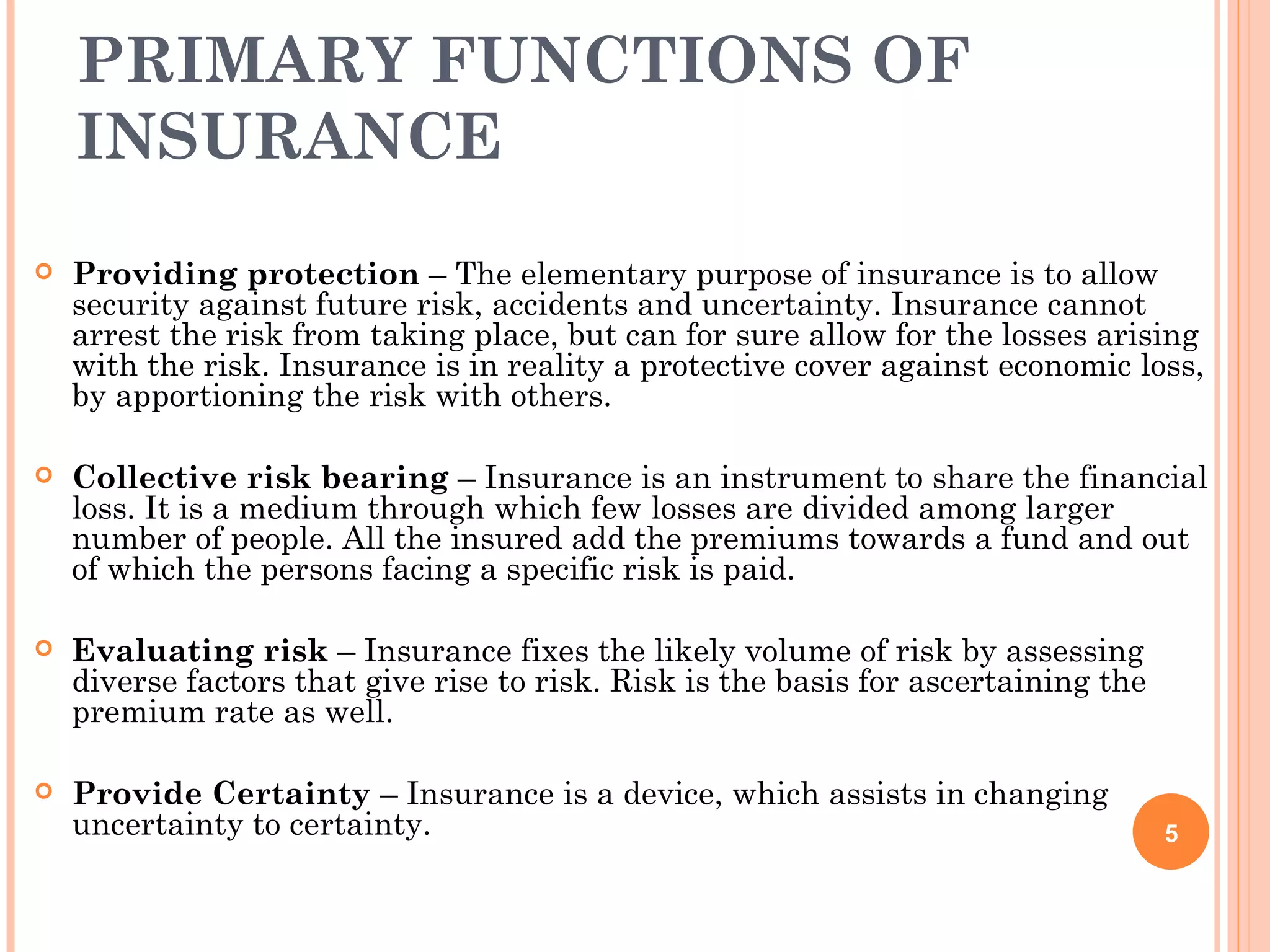 FUNCTIONS OF INSURANCE | PPT