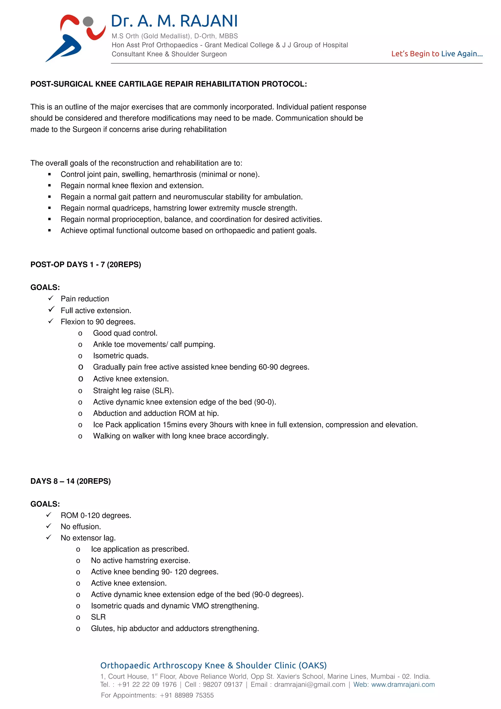 After cartilage-repair - POSTSURGICAL KNEE CARTILAGE REPAIR ...