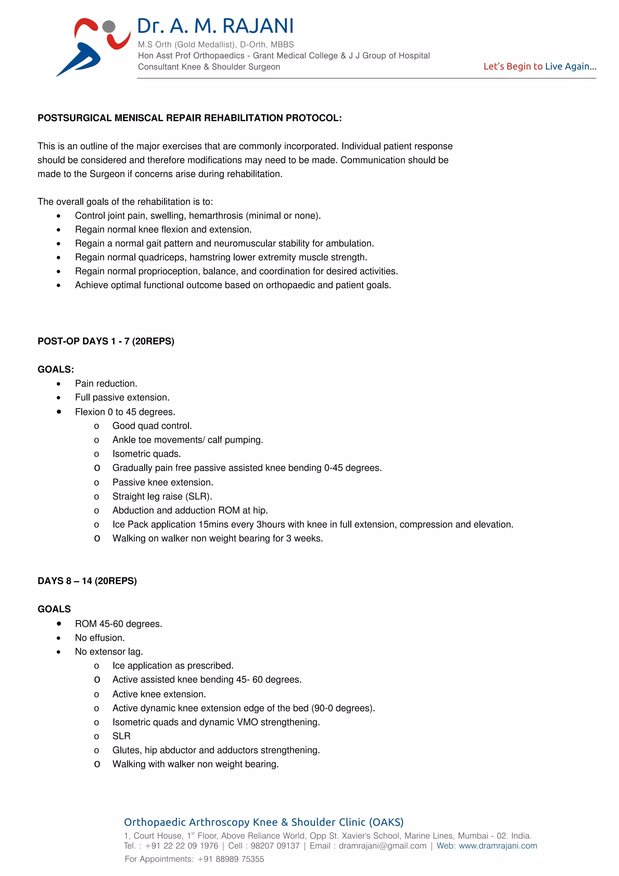 After meniscus-repair - POSTSURGICAL MENISCAL REPAIR REHABILITATION ...