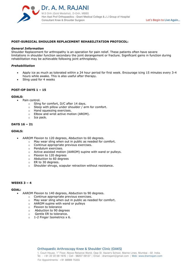After shoulder-replacement - POST-SURGICAL SHOULDER REPLACEMENT ...