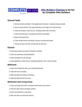 after builders cleaning to do list | PDF | Bath and Shower | Personal Care