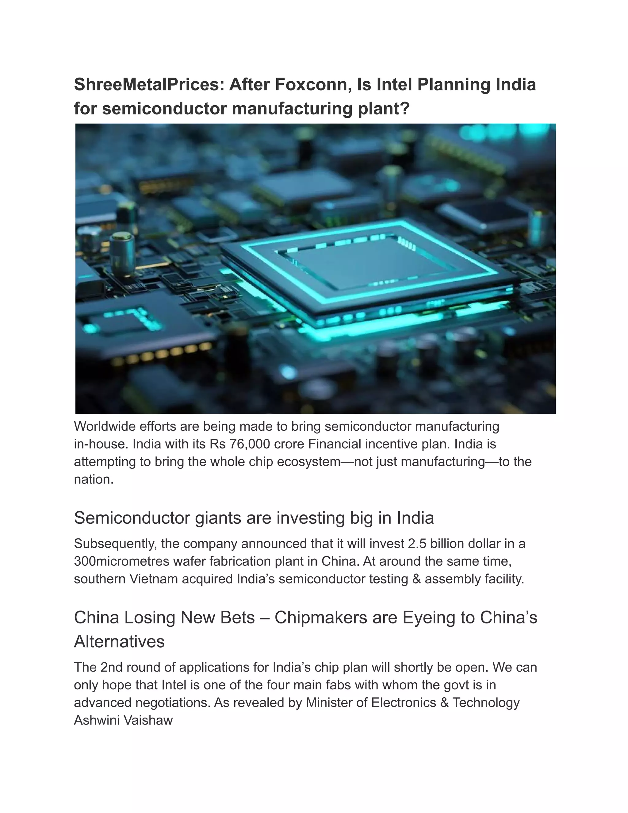 After Foxconn, Is Intel Planning India for semiconductor manufacturing ...