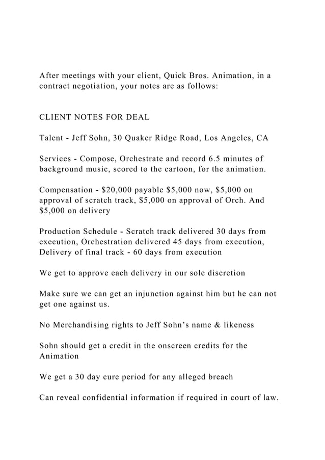 After meetings with your client, Quick Bros. Animation, in a con.docx