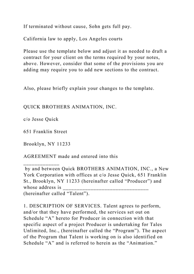 After meetings with your client, Quick Bros. Animation, in a con.docx