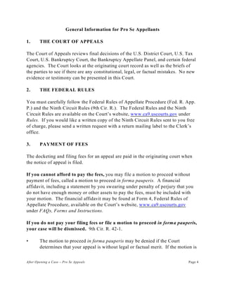 After opening an appeals case by pro se litigants – 9th circuit | PDF