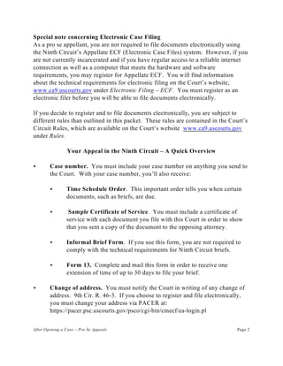 After opening an appeals case by pro se litigants – 9th circuit | PDF