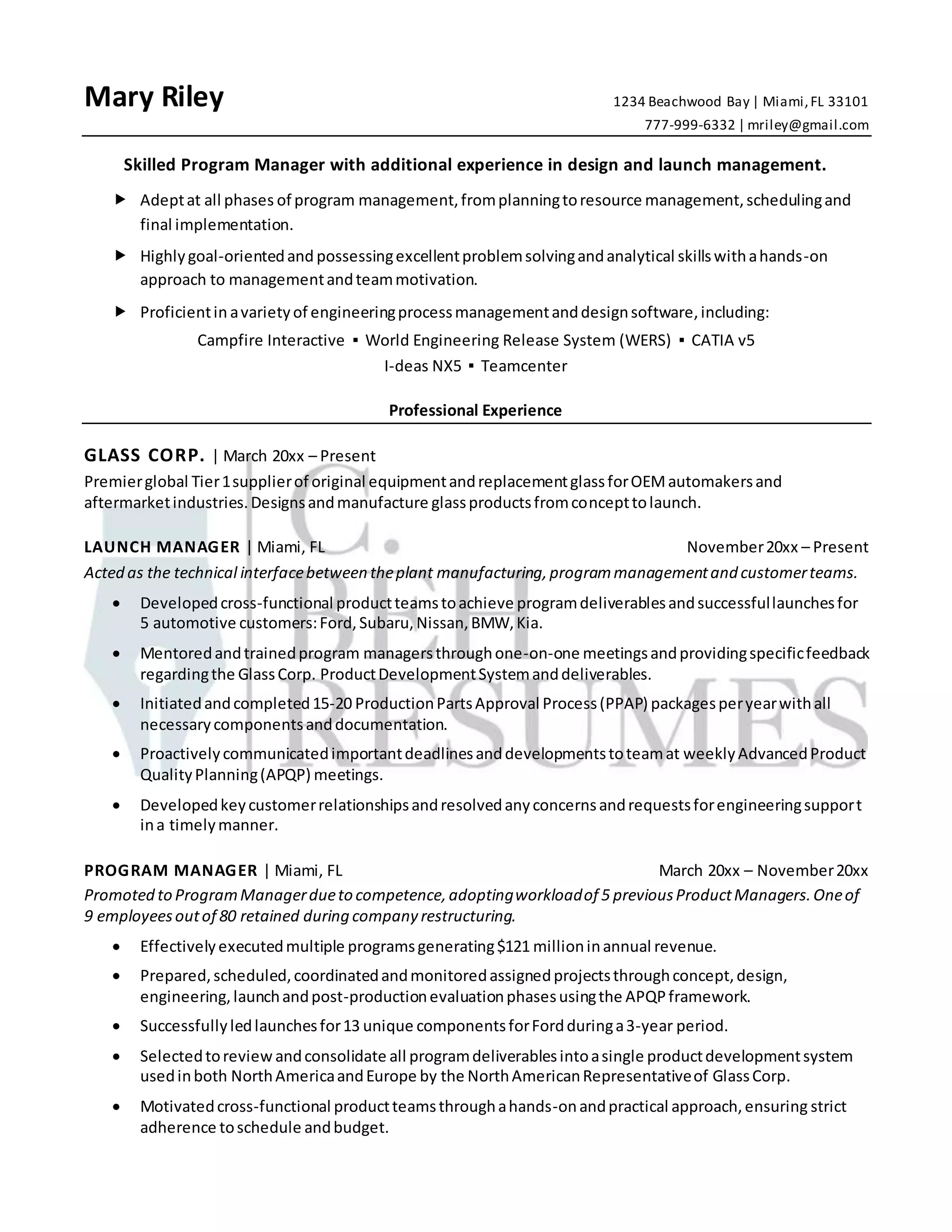 Resume Sample: Program Manager | PDF