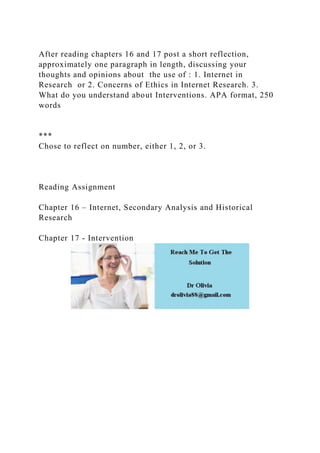 After reading chapters 16 and 17 post a short reflection, approximat.docx