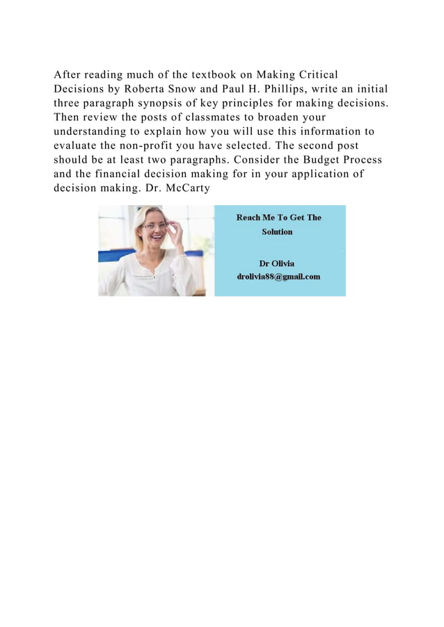 After reading much of the textbook on Making Critical Decisions by R.docx