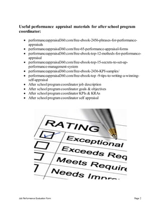 After school program coordinator performance appraisal | DOCX