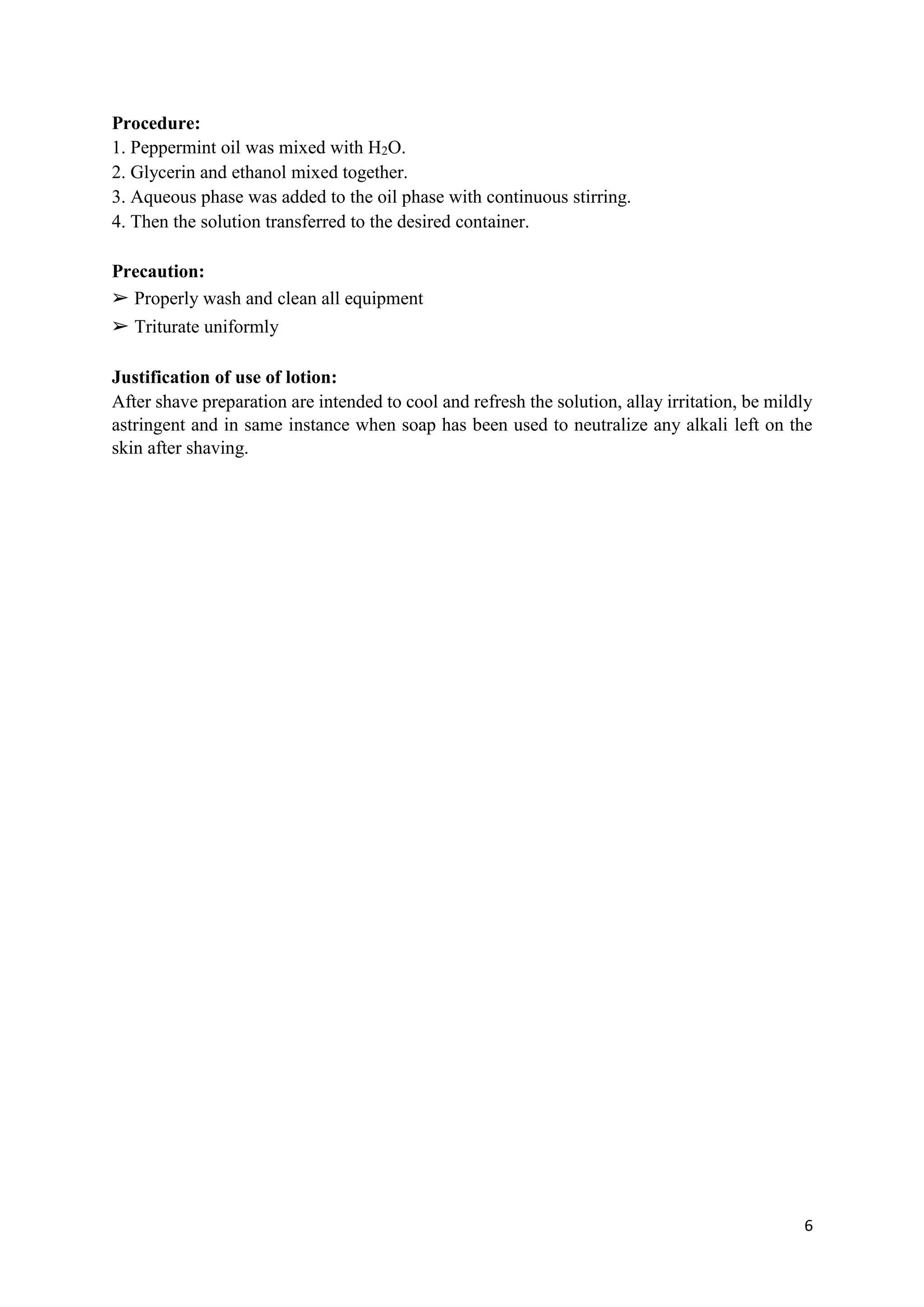 Aftershave lotion preparation | PDF