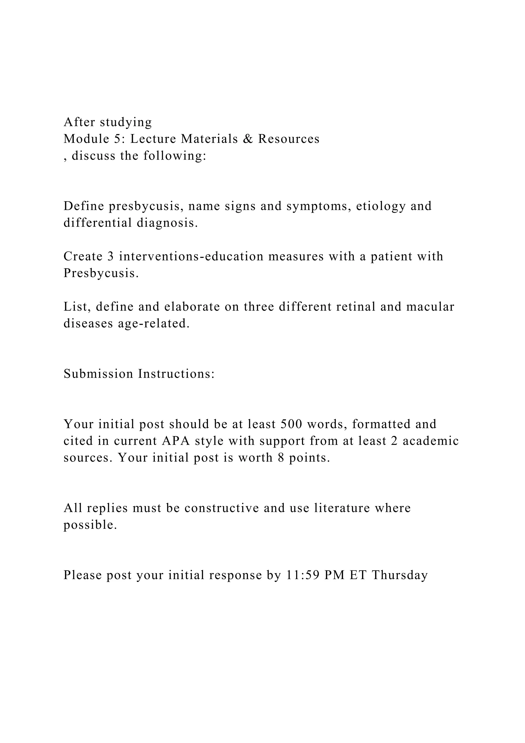 After Studying Module 5 Lecture Materials Resources Disc Docx