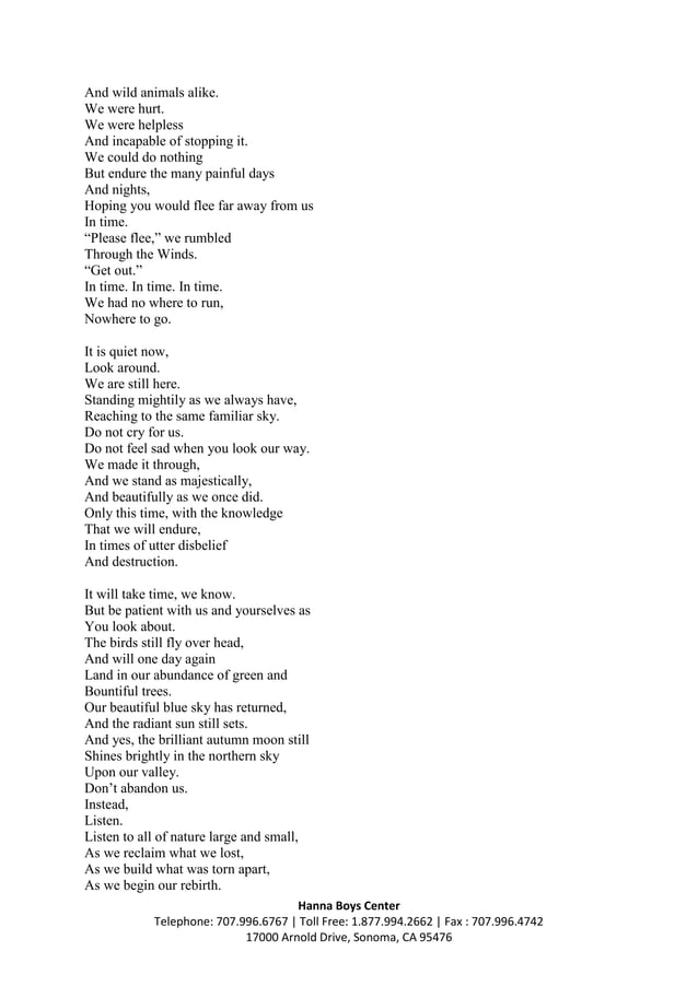 After the wildfires hanna center - poem | PDF