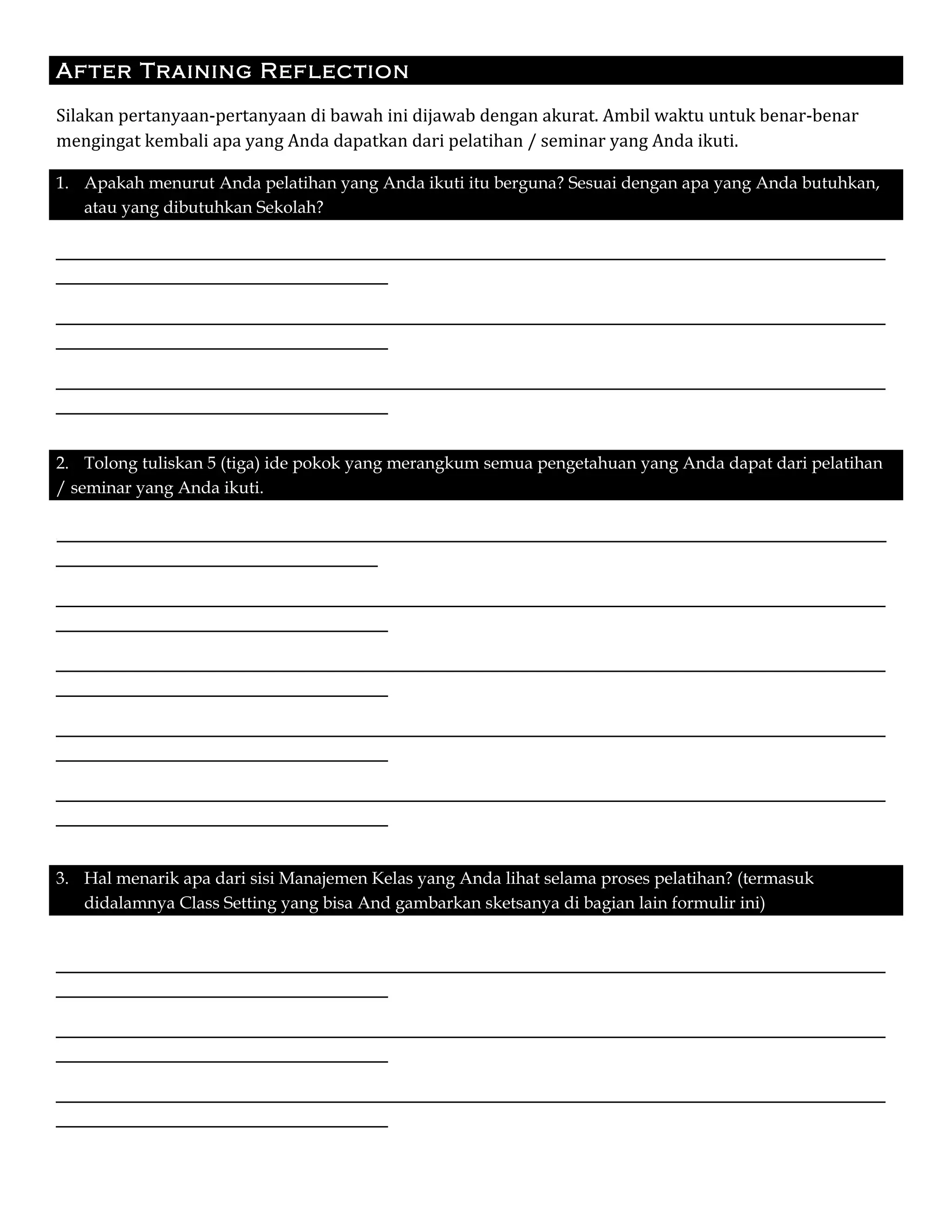 After Training Reflection | DOC