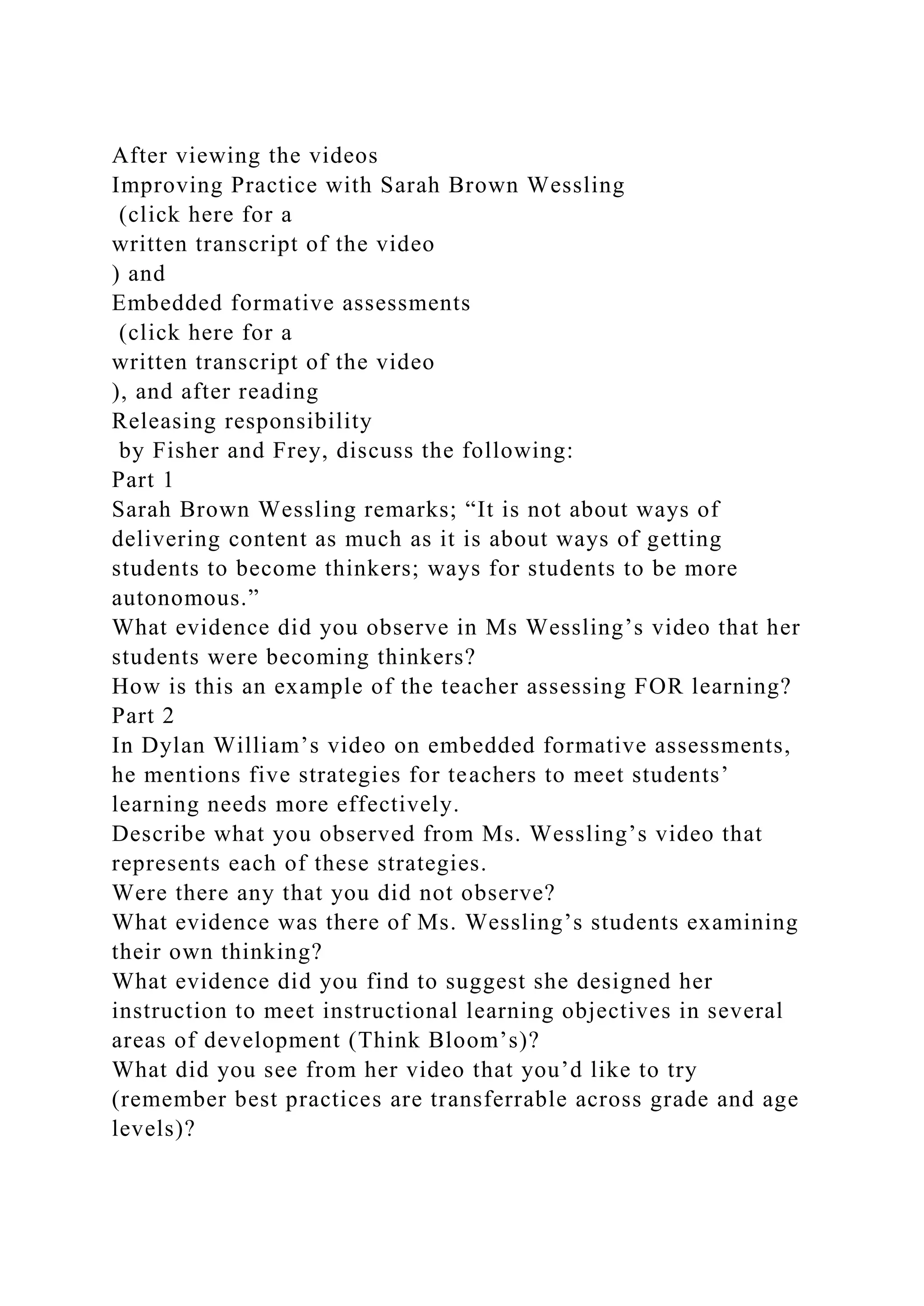 After viewing the videos Improving Practice with Sarah Brown Wessl.docx