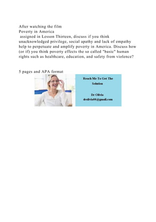 After watching the film Poverty in America assigned in Lesson Th.docx ...