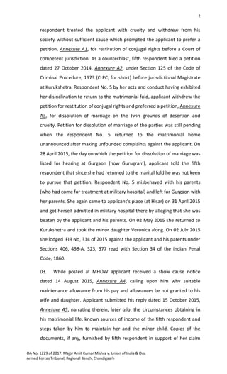 AFT Chandigarh Maintenance of Spouse Judgment | PDF