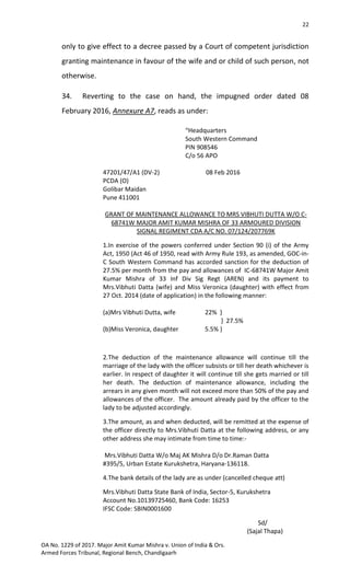 AFT Chandigarh Maintenance of Spouse Judgment | PDF