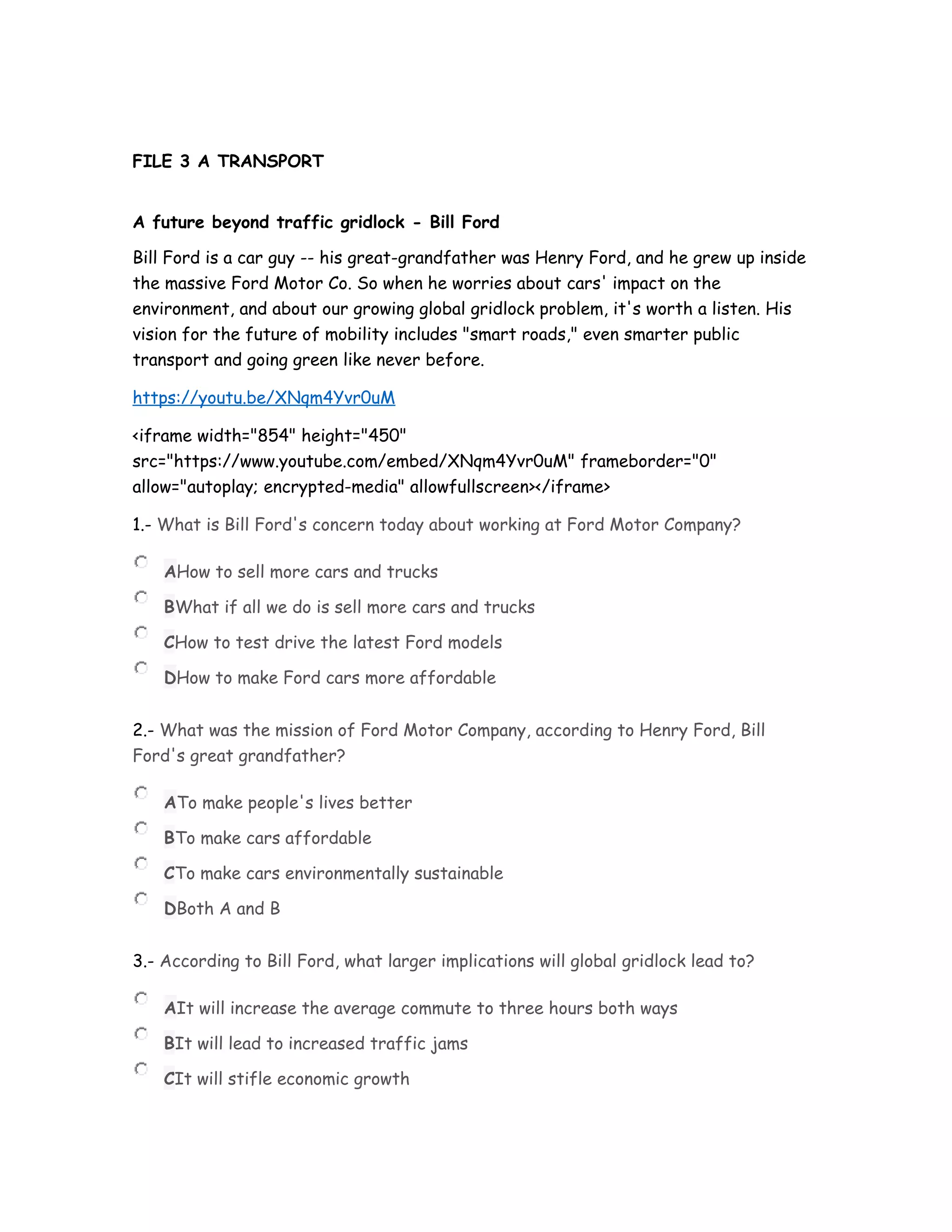 A future beyond traffic gridlock - Bill Ford | DOC