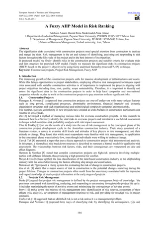 A fuzzy ahp model in risk ranking | PDF | Civil Engineering Industry | Industries