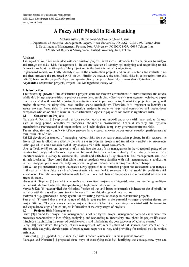 A fuzzy ahp model in risk ranking | PDF