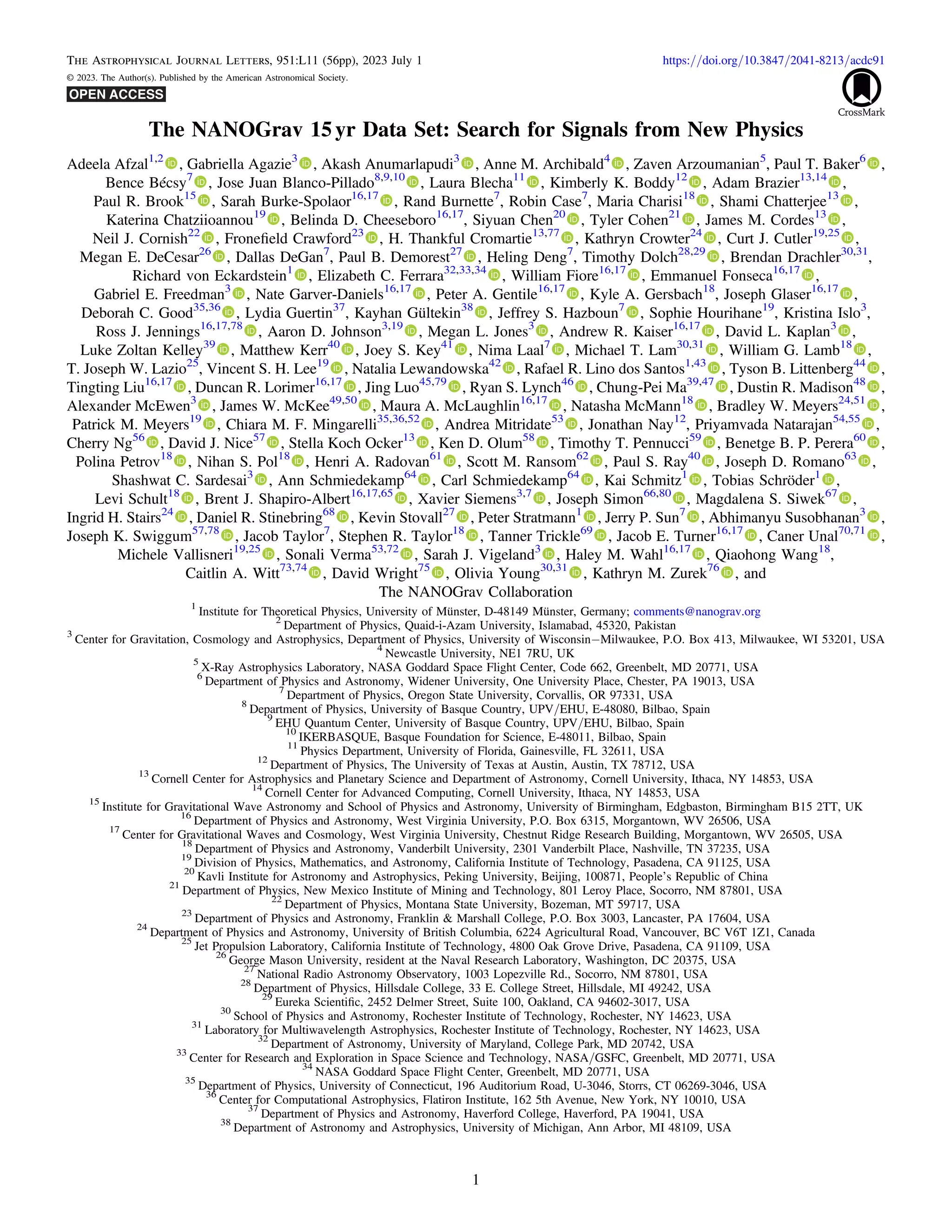 The NANOGrav 15 yr Data Set: Search for Signals from New Physics | PDF