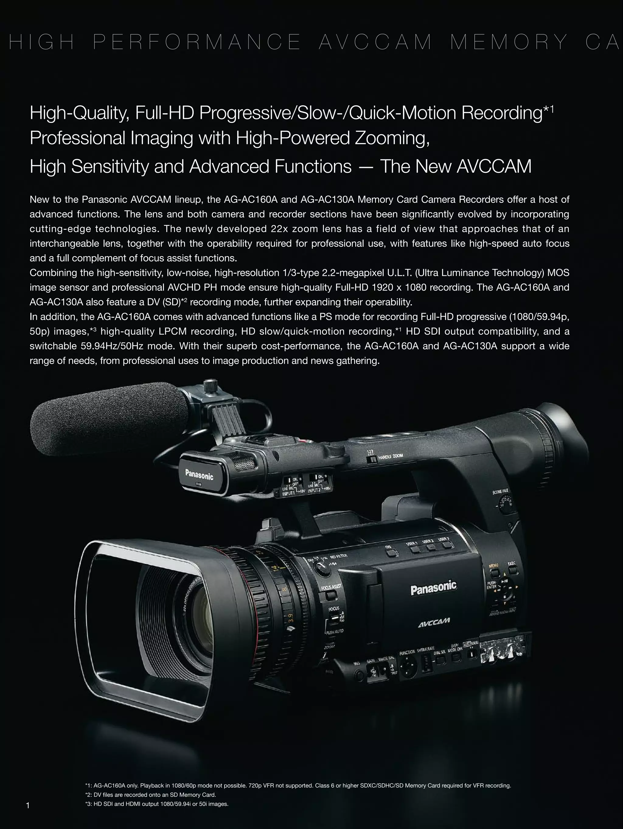 Panasonic AG-AC160A / AG-AC130A Brochure | PDF