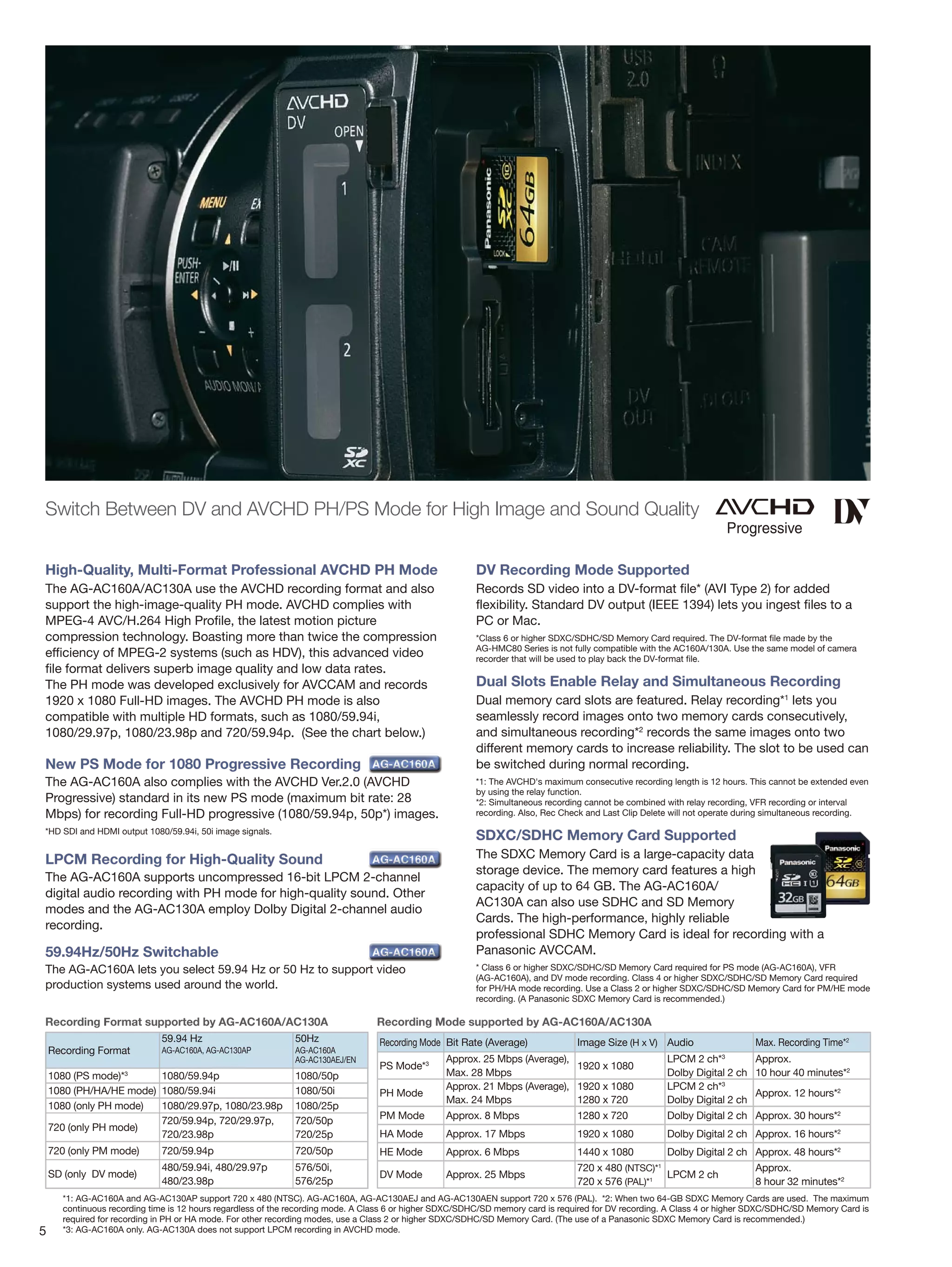 Panasonic AG-AC160A / AG-AC130A Brochure | PDF
