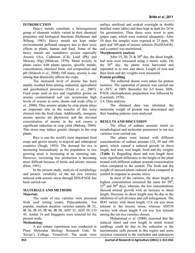 Toxic effect of arsenic on ten rice varieties | PDF | Agriculture ...